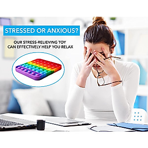 Push Pop Bubble Fidget Sensory Toy - for Autism, Stress, Anxiety - Kids and Adults (Rainbow Square)