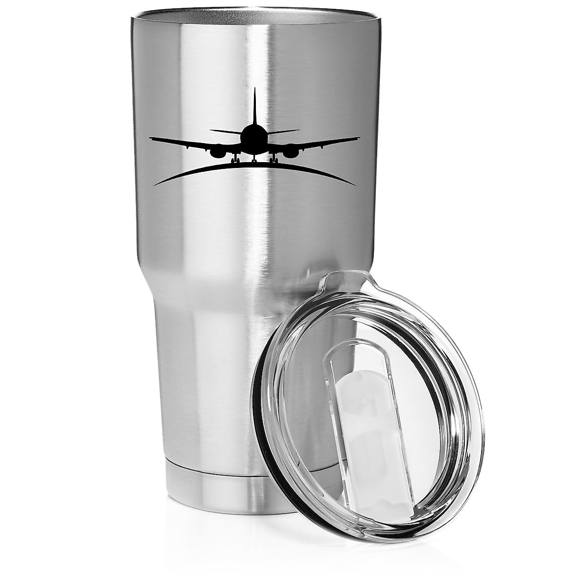 Smooth Body Tumbler Stainless Steel Vacuum Insulated Travel Mug Cup Gift Airplane Pilot Flight Attendant (30 oz, Stainless Steel)