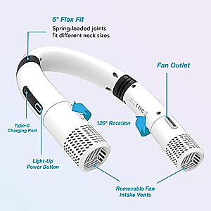 Blast Auxiliary by Blaux Neck Fans for Women - Portable Neck Fan with 18 Hour Rechargeable Battery | 120° Rotatable Bladeless Neck Fan | Three-Speed Neck Cooler | Wireless Personal Fans For Your Neck