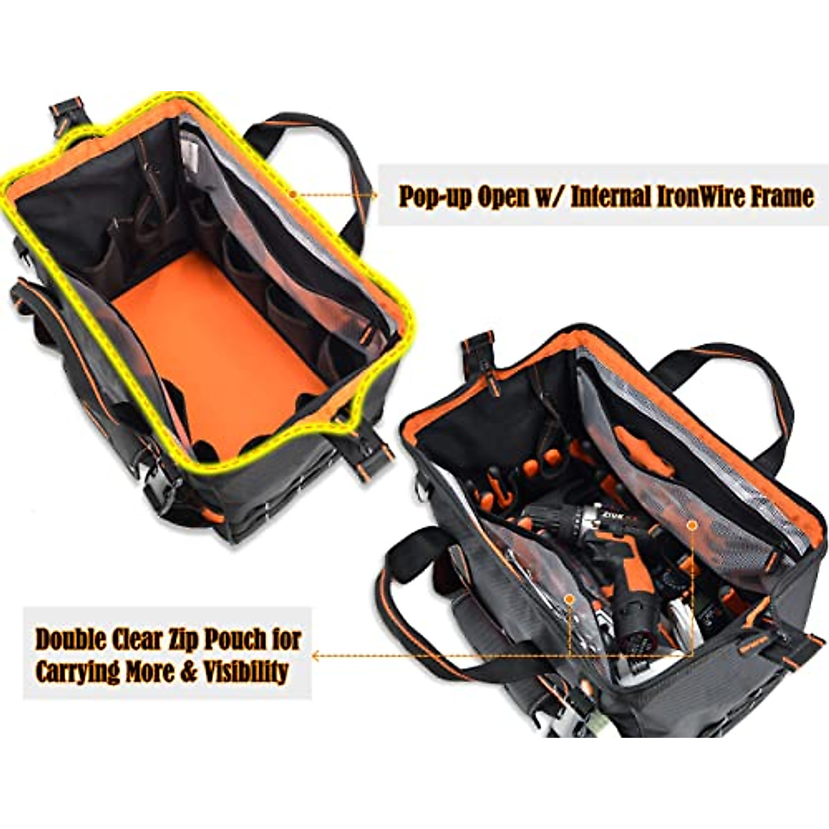 16" Tool Bags, 34-Pockets Tools bag, Heavy Duty tool bag, Open top tool bag, HVAC tool bag, Electrician tool bag, Tool bag organizer, Drill bag, Tool bags for electricians, Tool bags for construction