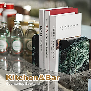 Koville Italian Natural Marble Bookends for Shelves, 13LBS Ultra Non-Skid Book Ends, Heavy Duty Marble Book Holders Organizer, Bookshelf Apartment Decor for Movies/CDs/Video Games(Verde Remeggiato)