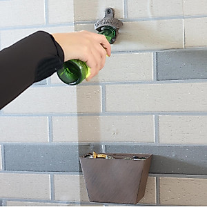 Luwanburg Retro Cast Iron Beer Bottle Opener Wall Mounted with Cap Catcher Collector Brown Great Choice for New Year Men Gift