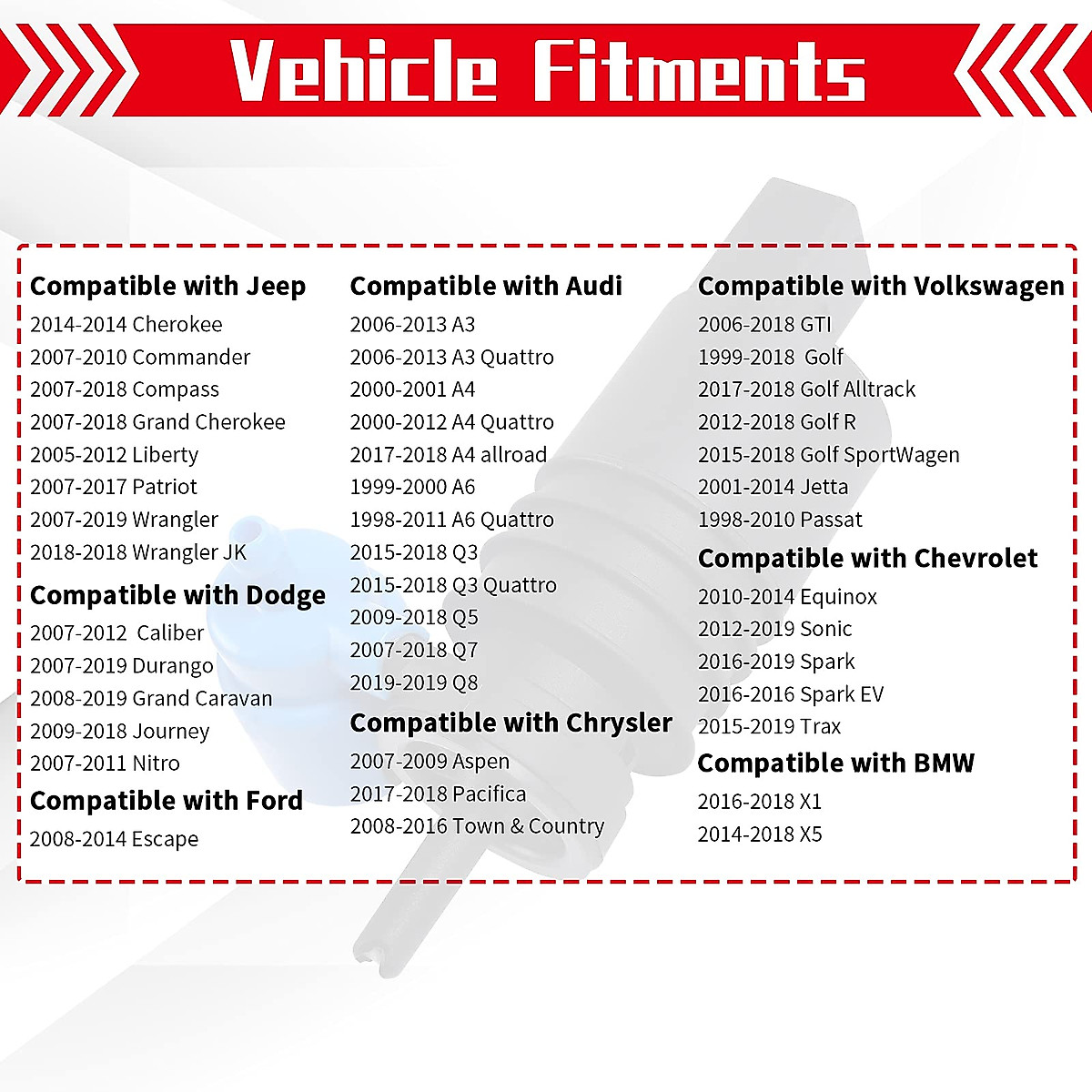 OTUAYAUTO 1J6955651 Windshield Washer Pump for Jeep, Dodge, Chrysler, Volkswagen, Audi, BMW, Chevrolet, Ford - Factory OE Style with Grommet