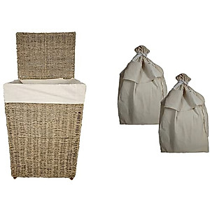 The Acacia Store 100% Natural Rectangular Seagrass Laundry Hamper with 2 100% Cotton Laundry Bags, Foldable with 4 legs made from bamboo and 2 handles, made in Vietnam, 12 x 16 x 24 Inches