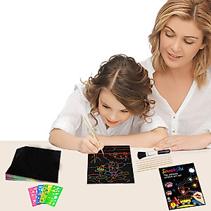 IRuiYinGo Scratch Art Paper for Kids - 64Pcs Rainbow Magic Scratch Off Sheet for DIY Art Craft Project, Birthday Christmas Easter Gifts Party Favors