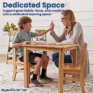 ECR4Kids 24in x 24in Hardwood Table and Chairs, 12in Seat Height, Kids Furniture, Natural, 3-Piece