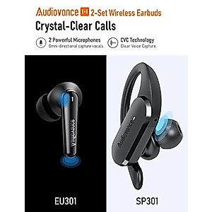 Audiovance 2 Sets Earbuds SPEU 301, True Wireless Headphones Bluetooth 5.2 Earphones, Euphony 301 for Immersive Music, Speed 301 for Workout, Premium Sound, Clear Calls, Waterproof.