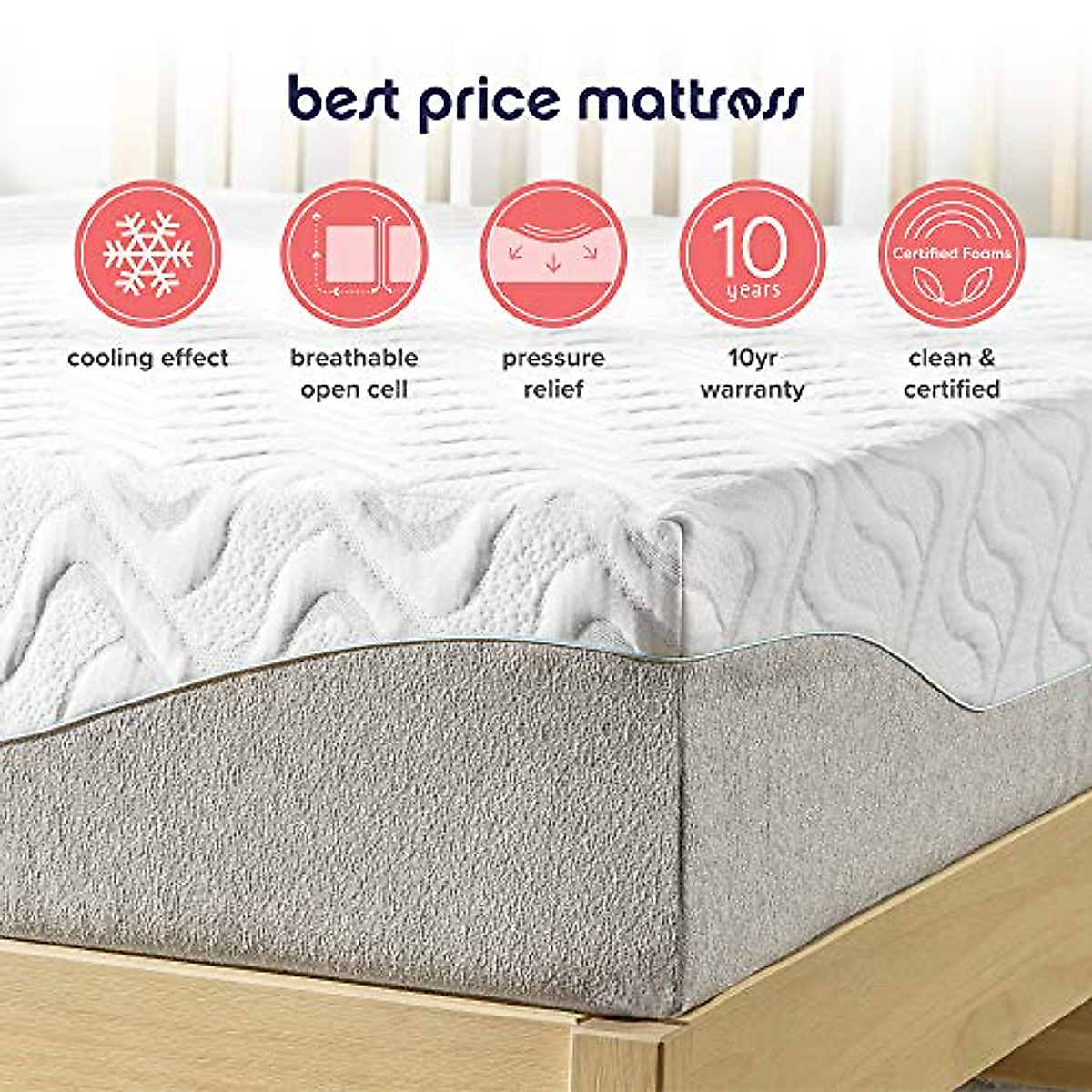 Best Price Mattress 11" Gel Infused Memory Foam Mattress, King Whtie