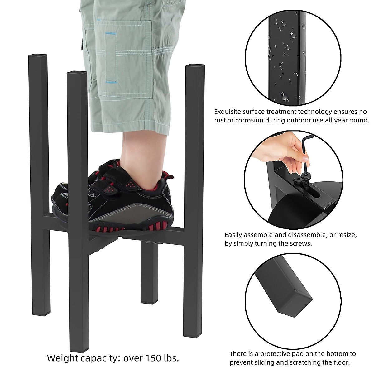 2-Pack Adjustable Indoor Outdoor Plant Stand - Black Heavy Duty Metal Plant Holder,Mid Century Flower Stand Fits 6- To 11.8-inch Plant Pots,Floor Planter Stands That Can Hold Over 150 lbs,Anti-rust