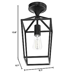 【Upgraded】 Semi Flush Mount Ceiling Light, Black Industrial Ceiling Light Fixtures, Farmhouse Light Fixture for Entryway Porch Hallway Stairway Garage Living Room Dining Room Balcony