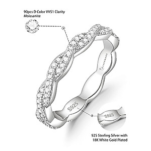 SILVERNANA Sterling Silver Moissanite Wedding Band for Women 0.4ct Moissanite Diamond Eternity Wedding Ring Twisted Vine Stackable Ring Size 7