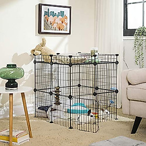 SONGMICS Pet Playpen Includes Zip Ties, Customizable Animal Fence with Storage, Door, Metal Wire Pen Fence for Small Animals, Bunnies, Rabbits, Puppy Guinea Pigs, for Indoor Use, Black ULPI03H