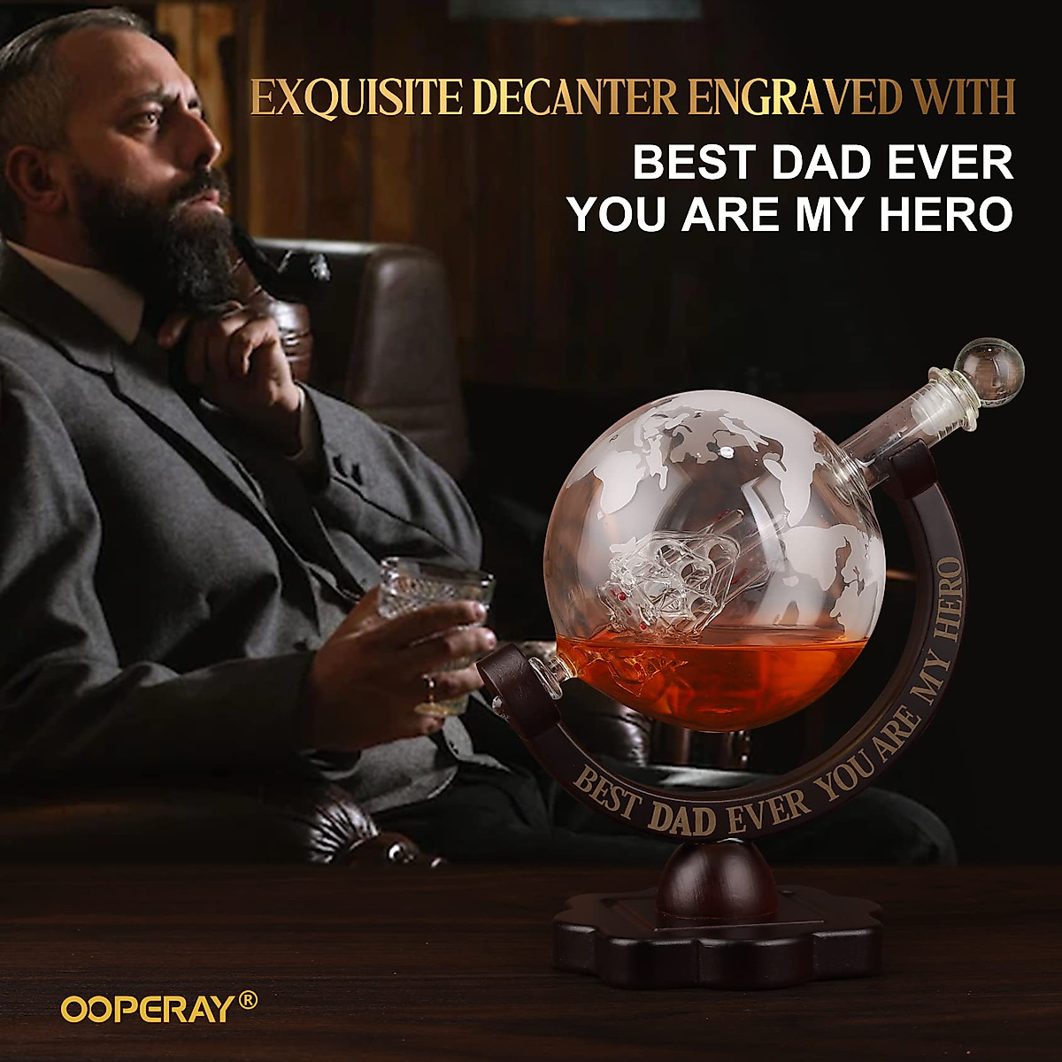 Fathers Day Gift for Dad from Daughter Son - Gifts for Dad, BEST DAD EVER 850ML Whiskey Globe Decanter - Dad Birthday Gift, Dad Gifts, Unique Gift Ideas for Dad - Fathers Day Dad Presents from Kids