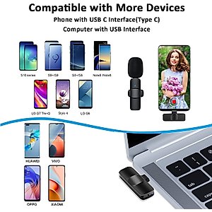 Professional Wireless Lavalier Lapel Microphone for Android Computer - Cordless Omnidirectional Condenser Recording Mic with USB C Interface for Interview Video Podcast Vlog YouTube
