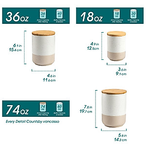 vancasso Sabine Canister Sets for Kitchen Counter, Ceramic Food Storage Jars with Airtight Wood Lids, Large Kitchen Canisters for Coffee, Sugar, Tea, Flour, Spice (Set of 3)