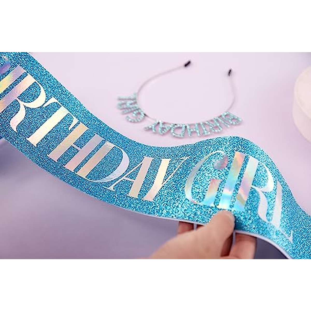 Birthday Girl Sash & Tiara Set, Blue Birthday Sash and Rhinestone Crown for Women, Happy Birthday Party Decorations Headband Birthday Gifts for Her, Happy Birthday Decor
