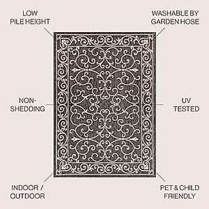 JONATHAN Y SMB106G-4 Charleston Vintage Filigree Textured Weave Indoor Outdoor-Rug LivingRoom Backyard,4 X 6,Black/Gray
