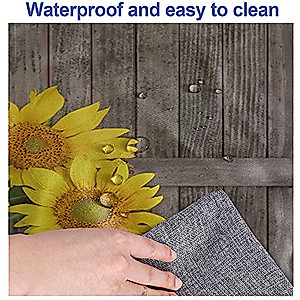 Sunflowers Picnic Bench Fitted Table Cover, Helianthus Against Weathered Aged Fence Summer Garden Photo Table Cloth, 28x72 Inch, 3 Piece Set, for Picnics Indoor and Outdoor Dining, Brown Yellow