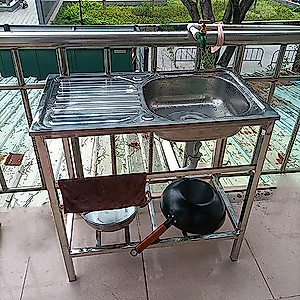 Free Standing Single Bowl Commercial Kitchen Sink With Bracket Stainless Steel Laundry Sink With Mounting Gloves And Drain Outdoor Garden Sink W/Workbench For Restaurant Garage Backyard ( Size : L29.5