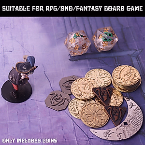 145PCS Metal DND Coins & Leather Bag, Contains 60 Gold Coins, 40 Sliver Coins, 40 Copper Coins and 5 Platinum Coins, Tokens with Glow in The Night Eyes Bag for RPG Tablelap Games
