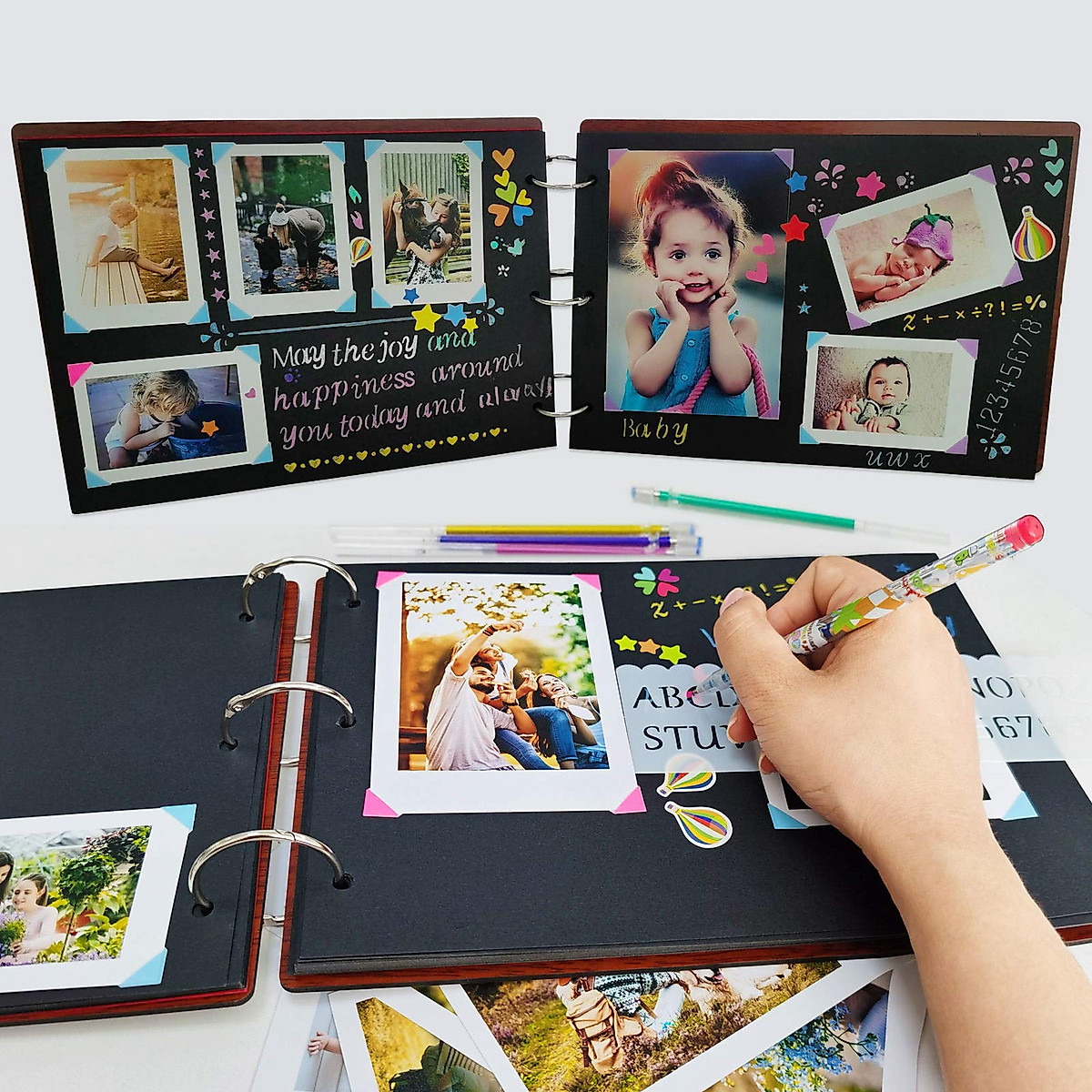 ZEEYUAN DIY Cartoon Scrapbook Album, 60 Pages, Wooden Cover, Love Memory Photo Book, Valentine's Day Gift