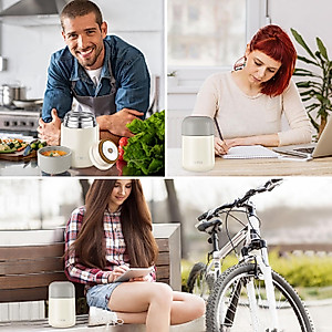 Food Thermos - 20oz Vacuum Insulated Soup Container, Stainless Steel Lunch box for Kids Adult, Leak Proof Food Jar with Folding Spoon for Hot or Cold Food (White)