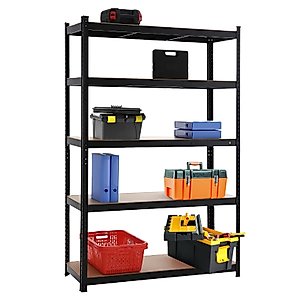 Panana 5 Tier Racking Shelf 70.8x39.3x15.7 inch Garage Shelving Storage Shelves Unit 1.8M Higher Utility Rack Shelf Organizer for Workshop/Commercial/Industrial/Kitchen (Black, 180X100X40CM)