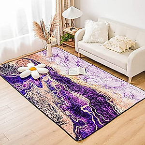 Meeting Story Marble Area Rug Colorful Large Carpet Glittering Like Gold Exotic Marble Pattern Design for Bedroom Living Room Sitting Space Decoration (Purple, 5 x 8 Feet)