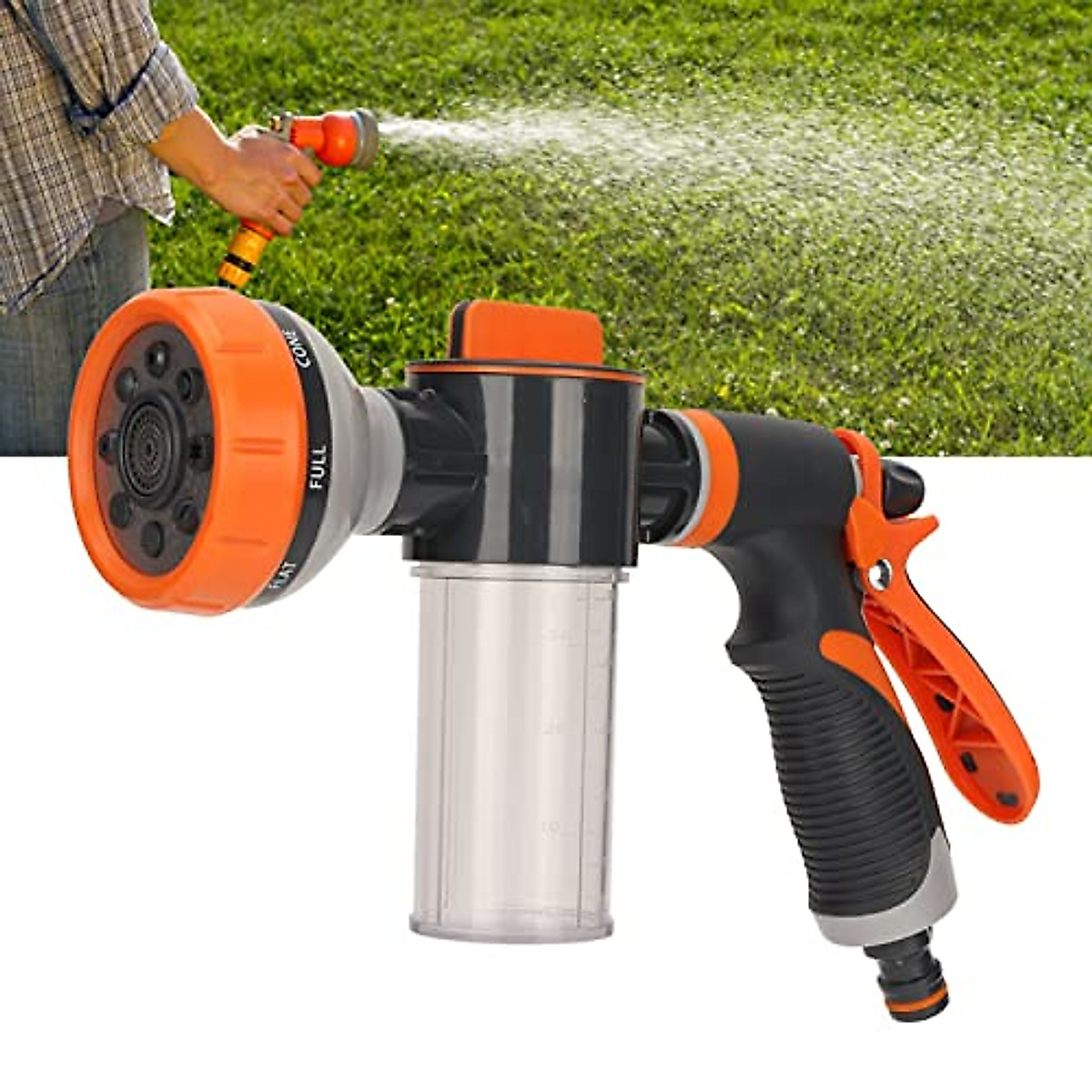 Garden Foam Sprayer, 8 Modes Multifunctional Water Spraying Nozzle Widely Used Labor Saving Concentrated Water Pressure Longer Spray Distance for Car Washing Rear Trigger