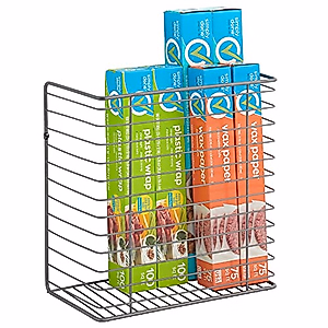 mDesign Metal Wire Wall Mounted Shelf for Kitchen Pantry - Mountable Hanging Organization Vegetable Baskets for Kitchen Wall - Hold Produce, Towels, Bread, Mail, Concerto Collection - Dark Gray