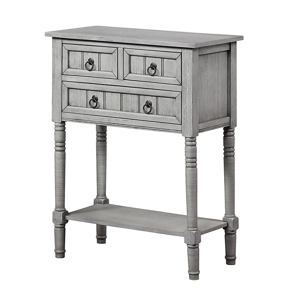Convenience Concepts Kendra 3 Drawer Hall Table with Shelf, Wirebrush Light Gray