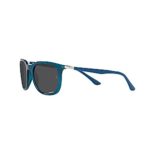 Ray-Ban RB4386F Low Bridge Fit Square Sunglasses, Transparent Turquoise/Polarized Dark Grey, 55 mm