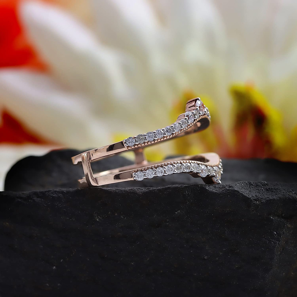 AFFY 1/2 Carat Round Cut White Cubic Zirconia Crown Vintage-Style Solitaire Enhancer Engagement Ring In 14k Rose Gold Over Sterling Silver (0.50 Cttw) Ring Size-8