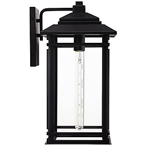 John Timberland North House Mission Traditional Outdoor Wall Light Fixture Matte Black Metal 19" Clear Glass Shade for Exterior House Porch Patio Outside Deck Garage Yard Front Door Garden Home