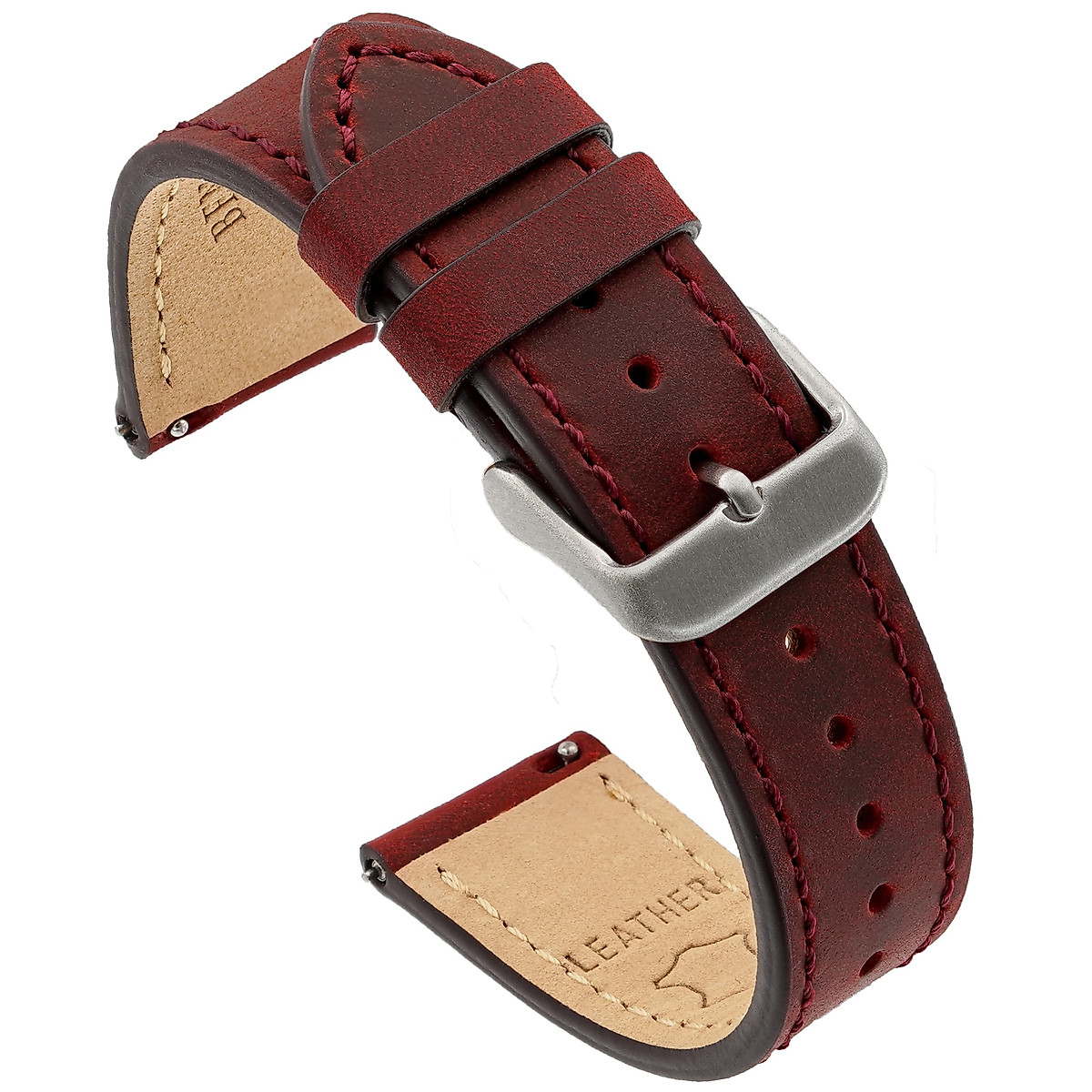Benchmark 20mm Oxblood Red Leather Watch Band - Quick Release Crazy Horse Leather Watch Strap - 20mm Leather Watch Band (20mm, Oxblood)
