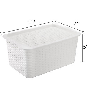 Dicunoy 3 Pack Lidded Storage Bins, Stackable Bathroom Storage Baskets with Lids, Small White Plastic Pantry Organizer with Handle for Kitchen, RV, Lockers, Classrooms, School, Toys, 11" x 7" x 5"