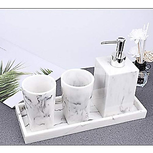 Bathroom Accessories Set, Faux Marble 4Piece Complete Resin Bath Accessories Set with Soap Dispenser, Toothbrush Cup, Tray Gift Set Luxury Bath Accessory