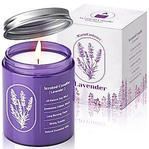 WarmEmbrace Lavender Candles for Home Scented, 7.6 oz Aromatherapy Candle, Purple Jar Candles, Natural Candles for Women, 40 Hour Long-Lasting Burn Scented Candles for Birthday - 1 Pack