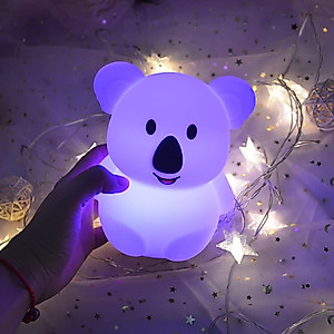 Glinrui Koala Night Light for Kids Silicone Bedside Bedroom Lighting, Baby Nursery Light Sleeping NightLights, Color Changing Lamps - Eye Caring, Adjustable Brightness & Color, Time Setting - Medium