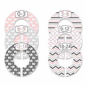 C97 Baby Closety Dividers Girl Pink Nursery Clothes Hanger Size Dividers Organizer Elephant Gray Set of 6