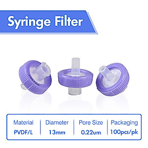 Syringe Filters PVDF Hydrophilic Filtration 0.22um 13mm Membrane Diameter Lab PVDF Membrane Disc Non-Sterile by Labfil, Pack of 100