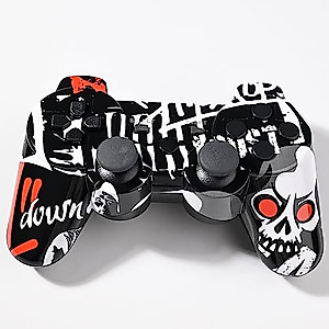 Drimoor 2 Pack Wireless Controller for PS3 - Double Vibration Motion Sense Remote Compatible with Playstation 3 with Charging Cable and Thumb Grip Caps