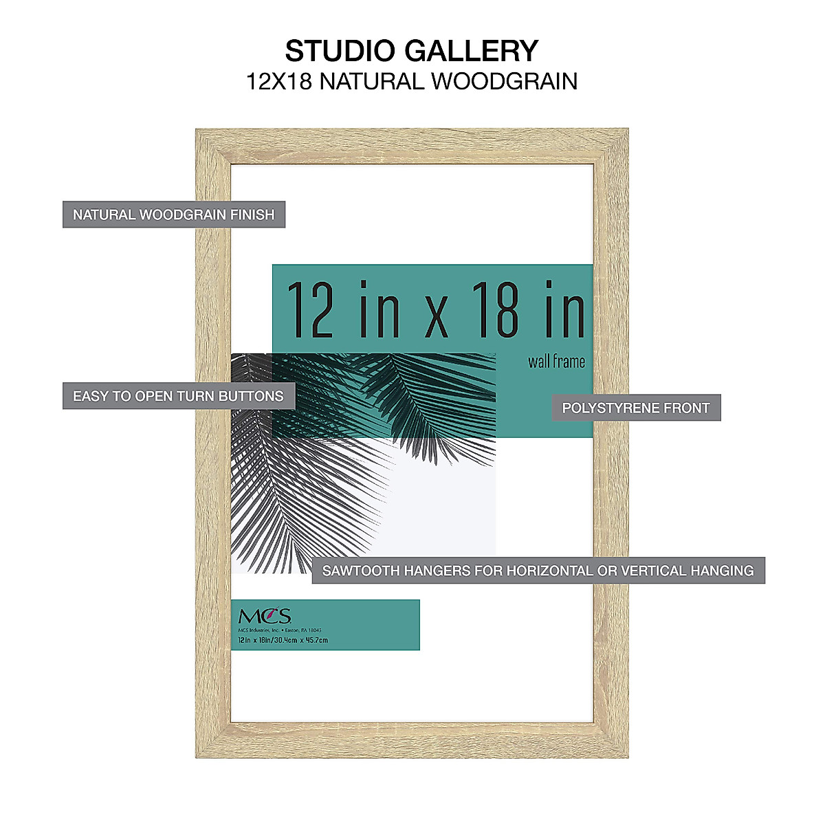 MCS Studio Gallery 12x18 Picture Frame Natural Woodgrain, Rectangle Photo Frame for Photos, Posters & Art Prints (1-Pack)