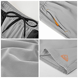 Rdruko Men's Hiking Running Shorts Quick Dry Athletic Performance Shorts Zip Pockets(Light Grey, US L)