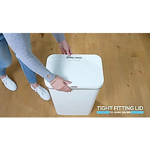 SIMPLI-MAGIC 79503 13 Gallon Touchless Sensor Trash Can, Rectangle Garbage Bin, Perfect for Home, Kitchen, Office, White