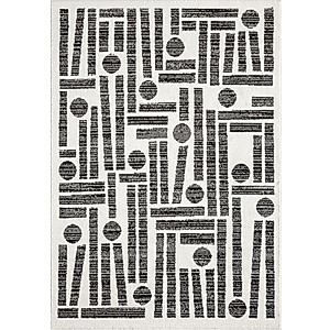 Abani Nomad Cream & Grey Area Rug 2' x 3' for Living Room, Bedroom - Geometric Pattern - Durable & Easy to Clean