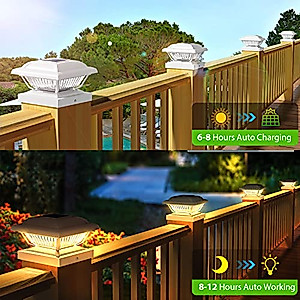 LETMY Solar Outdoor Cap Lights, 4 Pack Solar Powered Fence Post Lights, High Brightness Waterproof for 4x4, 4.5x4.5, 5x5 Posts Fence Deck Patio Garden Decoration