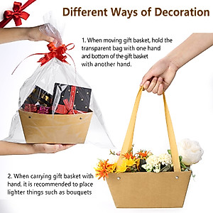 Aoibrloy Basket for Gifts Empty, Kraft Basket With Handles Gift Basket Kit With 5 Empty Gift Baskets, 5 Bags and 5 Bows, Gift Packages for Valentine's Day, Wedding, Birthday Party Gift Wrapping