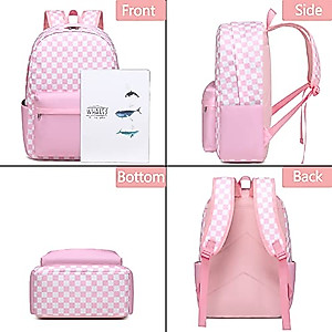 Sunborls Teen Girls Large Capacity Bookbags Backpack with Lunch Box and Pencil Case 3pcs Back To School Backpacks Gift（Plaid Pink）