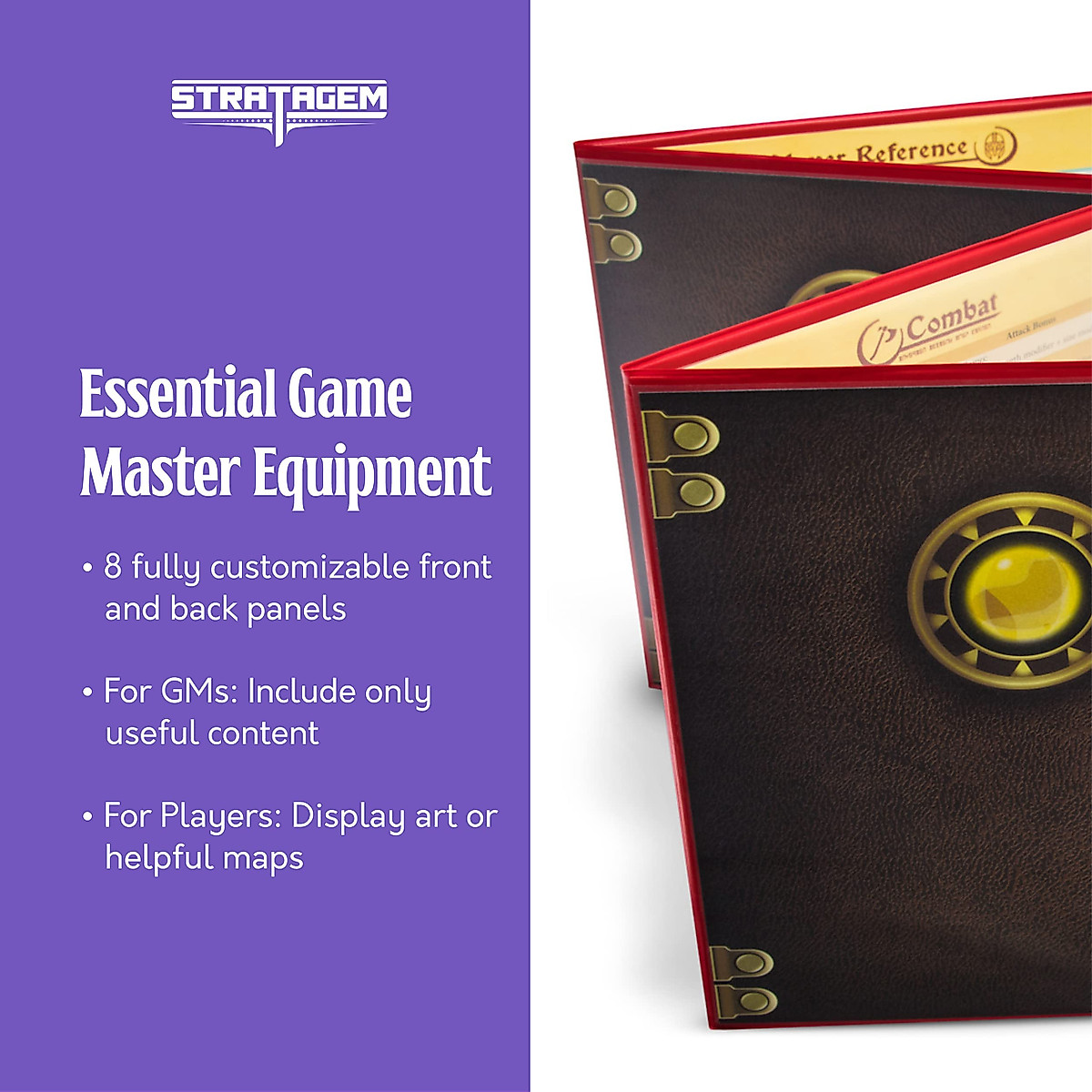 Stratagem The Master's Tome 4-Panel Customizable GM Screen with Free Inserts – Dry Erase, Dungeon & Game Master Accessory for Tabletop RPG Campaigns (Black)